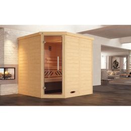 Weka Sauna »Design-Sauna KEMI Eck 1« naturbelassenes Fichtenholz, moderne Glastür natur