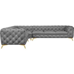 LEONIQUE Chesterfield-Sofa »Ecksofa GLYNIS L-Form mit Wellenunterfederung, Maße B/T/H 323/264/75cm« aufwändige Knopfheftung, moderne Chesterfield...