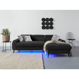 COTTA Ecksofa &raquo;Mia L-Form mit 3 Zierkissen&laquo; wahlweise mit Bettfunktion, Bettkasten, Beleuchtung & Wireless-Charger grau 100% Polyester