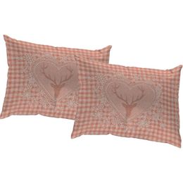 WIRTH Dekokissen »Stuben« Kissenhülle ohne Füllung, 2 Stück apricot + gemustert Bezug: 90% Polyester, 10% Baumwolle B/L: 40 cm x 40 cm