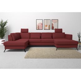 Sit & More SIT&MORE Wohnlandschaft »Olsen U-Form« inklusive Sitztiefenverstellung, wahlweise mit Bettfunktion, 15cm hoch bordeaux