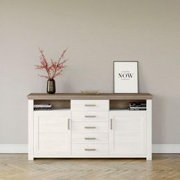 SET ONE BY Musterring Sideboard »York« Typ 55, mit viel Stauraum, im Landhaus-Stil, B 184 x H 95 cm Weiß/ Eiche hell