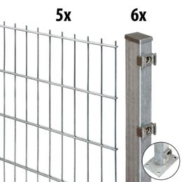 GARDEN 'N' MORE Doppelstabmattenzaun &raquo;Excellent&laquo; 5 Elemente f&uuml;r 10 m, LxH: 200 x 163 cm, mit 6 Pfosten grau Kunststoff, Stahl