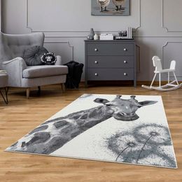 Carpet City Kinderteppich »Savanna 9370« rechteckig 11 mm Höhe Spielteppich, Teppich, Giraffe, Creme/ Grau, Kurzflor cream Obermaterial: 100%...