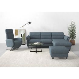 Sit & More SIT&MORE Ecksofa »Grenoble L-Form mit Federkern« wahlweise mit Bettfunktion, Bettkasten, Arm- und Kopfteilverstellung blau/grau