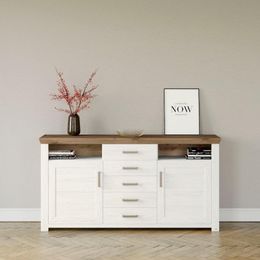 SET ONE BY Musterring Sideboard »York« Typ 55, mit viel Stauraum, im Landhaus-Stil, B 184 x H 95 cm Weiß/ Eiche