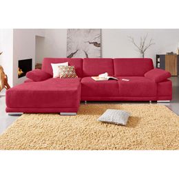 Sit & More SIT&MORE Ecksofa »Coria L-Form« mit XL-Recamiere, wahlweise mit Bettfunktion rot