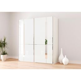 Musterring Schwebet&uuml;renschrank &raquo;Imola W&laquo; inkl. Einlegeb&ouml;den und Kleiderstangen, mit Glast&uuml;ren inkl. Zierspiegel wei&szlig; Floatglas, Holzwerkstoff