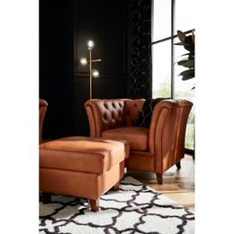 Home Affaire Chesterfield-Sessel &raquo;Reims Cocktailsessel, Sessel&laquo; mit echter Chesterfield-Knopfheftung, hochwertige Verarbeitung braun Samtoptik (100% 