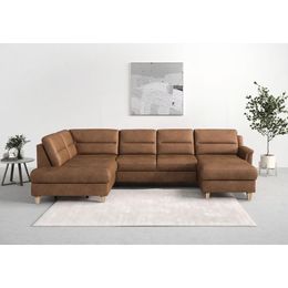 Sit & More SIT&MORE Wohnlandschaft »Farö U-Form« inklusive Federkern, wahlweise mit Bettfunktion und Bettkasten cognac