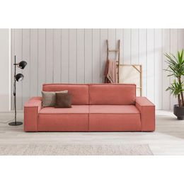 Home Affaire 3-Sitzer »SHERWOOD Schlafsofa (257cm) Cord, Samtvelours, Vintage-Lederoptik« Schlaffunktion mit Bettkasten (ca. 136/200cm) coral