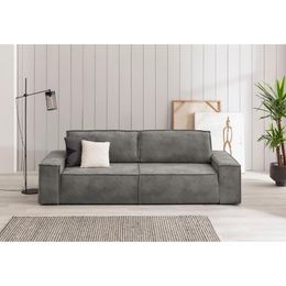 Home Affaire 3-Sitzer »SHERWOOD Schlafsofa (257cm) Cord, Samtvelours, Vintage-Lederoptik« Schlaffunktion mit Bettkasten (ca. 136/200cm) dunkelgrau