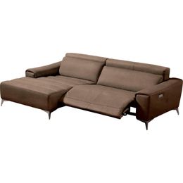 Egoitaliano Ecksofa &raquo;Suzette, Designsofa mit hohem Sitzkomfort&laquo; mit Recamiere, inkl. 1 elektronischen Relaxfunktion, L-Form braun Luxus-Micofaser Lederoptik (100%
