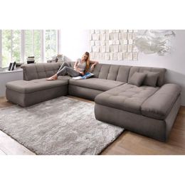 DOMO collection Wohnlandschaft »Moric Luxus incl. Zierkissen« U-Form, bis 140kg pro Sitzplatz belastbar, XXL B/T/H: 353/216/80 cm taupe