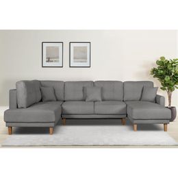 Home Affaire Wohnlandschaft »TRIPLO U-Form wahlweise mit Schlaffunktion, B/T/H: 310/192/90 cm« Schlafsofa, auch mit Bettkasten, Steppung im...