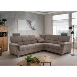 Home Affaire Ecksofa »Pisa L-Form, mit Schlaffunktion, Stauraum, 2x höhenverstellbare« Kopfstützen und Relaxfunktion im Eckelement grau-braun