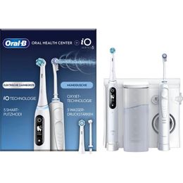 Oral-B Munddusche »Oral Health Center« mit iO Series 6 elektrische Zahnbürste weiß Kombiniert den runden Bürstenkopf von Oral-B mit sanften...