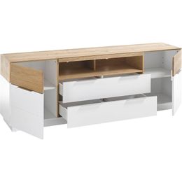 MCA furniture Sideboard »Dubai« weiß Matt mit Absetzungen in Eiche Weiß matt