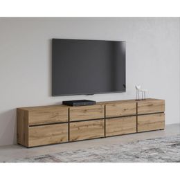 Inosign Lowboard »Cross, moderne grifflose TV-Kommode, 4 Klappen/4 Schubkästen« Breite 225 cm, TV-Schrank mit viel Stauraum, TV-Board wotan...