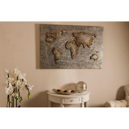 MyFlair MÖBEL & ACCESSOIRES Leinwandbild »Canvas "Earth"« mit Metall, Motiv Weltkarte, 120x80 cm, Wohnzimmer Farbe Bild(er): Grau