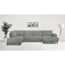 Places of Style Wohnlandschaft »XXL Sofa Oland, Struktur, Flachgewebe, Luxus-Microfaser, Boucle« U-Form, 345 cm, Wellenunterfederung,...