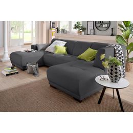 Home Affaire Wohnlandschaft &raquo;Langeland U-Form&laquo; incl. 2 Zierkissen, Recamiere wahlweise links oder rechts grau Filzoptik (100% Polyester);Struktur (100