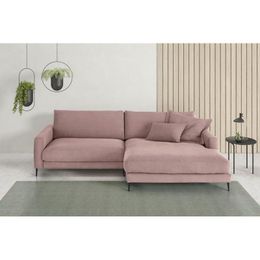 Inosign Ecksofa »Downtown, B/T/H: 272/190/84 cm L-Form« weicher Sitzkomfort auch in Cord und Bouclé, incl. Zierkissen altrosa
