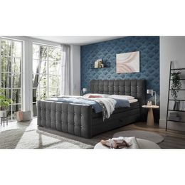 ED EXCITING DESIGN Boxspringbett »Loberie« mit Strasssteinen im Kopf- und Fußteil, inkl. Bettkasten anthrazit