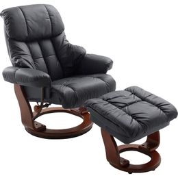MCA furniture Relaxsessel &raquo;Calgary&laquo; Fernsehsessel 360&deg;drehbar inkl. Hocker mit Lederbezug Schwarz/Walnuss