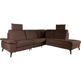 Alina Ecksofa inkl. Kopfst&uuml;tzen, wahlweise mit Relaxfunktion, Breite: 267 cm braun Struktur GBA (100% Polyester)