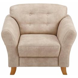 Home Affaire Sessel &raquo;Trondheim&laquo; mit Federkern, Knopfheftung im R&uuml;cken beige Struktur weich ( 97% Polyester, 3% Baumwolle);Luxus-Microfaser ALTARA 