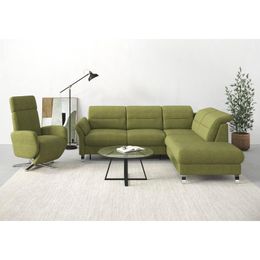 Sit & More SIT&MORE Ecksofa »Grenoble L-Form mit Federkern« wahlweise mit Bettfunktion, Bettkasten, Arm- und Kopfteilverstellung olive