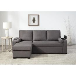 ATLANTIC HOME COLLECTION Ecksofa »Gorje L-Form« mit Schlaffunktion, Stauraum, Becherhalter, Staufächer & Kissenrollen grau