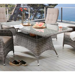 Destiny Glastisch »BAHIA« Polyrattan, 165x90x75cm, mit aufgelegter Glasplatte grau