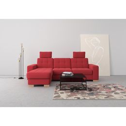 Sit & More SIT&MORE Ecksofa »Quincy L-Form« wahlweise mit Bettfunktion und Bettkasten rot