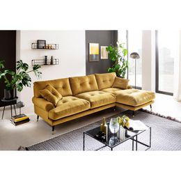 TRENDS BY HG Ecksofa »Samir L-Form« mit Strasssteinen und goldfarben Applikationen mustard