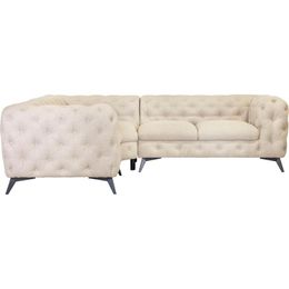 LEONIQUE Chesterfield-Sofa »Ecksofa GLYNIS L-Form mit Wellenunterfederung, Maße B/T/H 264/204/75cm« aufwändige Knopfheftung, moderne Chesterfield...