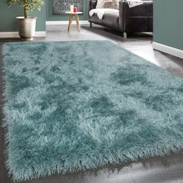 Paco Home Hochflor-Teppich »Glamour 300« rechteckig 70 mm Höhe Uni Farben, mit weichem Glanz Garn, auch als Läufer erhältlich türkis Obermaterial:...