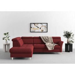 Sit & More SIT&MORE Ecksofa »Marano L-Form« inklusive Kopfteilverstellung, wahlweise mit Bettfunktion, Bettkasten bordeaux
