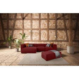 W.Schillig Ecksofa »around-the-block« mit eleganter Biese, mit Federkern, Breite 341 cm ruby red Z59
