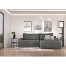 Trendmanufaktur Ecksofa »Fordon, Schlafsofa mit Bettkasten, Couch in L-Form, Breite 250 cm« in Cordstoff HYPER, dunkelgrau, Recamiere rechts...