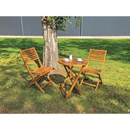 Garden Pleasure Balkonset »»IBARRA«« 2 Stühle (klappbar), Tisch Ø60 cm, klappbar Teak-Look, Teak-Look +