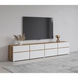 Inosign Lowboard »Cross, moderne grifflose TV-Kommode, 4 Klappen/4 Schubkästen« Breite 225 cm, TV-Schrank mit viel Stauraum, TV-Board wotan eiche/...