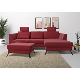 Sit & More SIT&MORE Ecksofa »Olsen L-Form« inklusive Sitztiefenverstellung, wahlweise mit Bettfunktion, 15cm hoch rot
