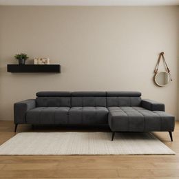 DOMO collection Ecksofa »Trento L-Form, mit Kufenfuß oder Einzelfuß« wahlweise mit Kopfteilverstellung, Recamiere links/rechts bestellbar dunkelgrau