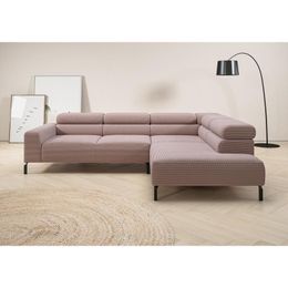 Places of Style Ecksofa »Antonelli, L-Form, inkl. Kopfteilverstellung, Breite 276 cm« ohne Sitztiefenverstellung, in Cord, rosé rosé