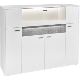 SET ONE BY Musterring Highboard »Deltona« inklusive Beleuchtung, mit Glasklappe und Zierelement, B154 x H122 cm Weiss matt