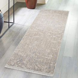 Carpet City Teppich »CLASICO 9150« rechteckig 11 mm Höhe Läufer, Kurzflor, Hochtief-Muster, Boho, Fransen, Wohnzimmer beige Obermaterial: 100%...