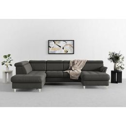 Sit & More SIT&MORE Wohnlandschaft »Marano U-Form« inklusive Kopfteilverstellung, wahlweise mit Bettfunktion, Bettkasten grau 94