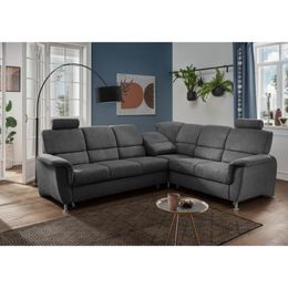 Home Affaire Ecksofa »Pisa L-Form, mit Schlaffunktion, Stauraum, 2x höhenverstellbare« Kopfstützen und Relaxfunktion im Eckelement anthrazit